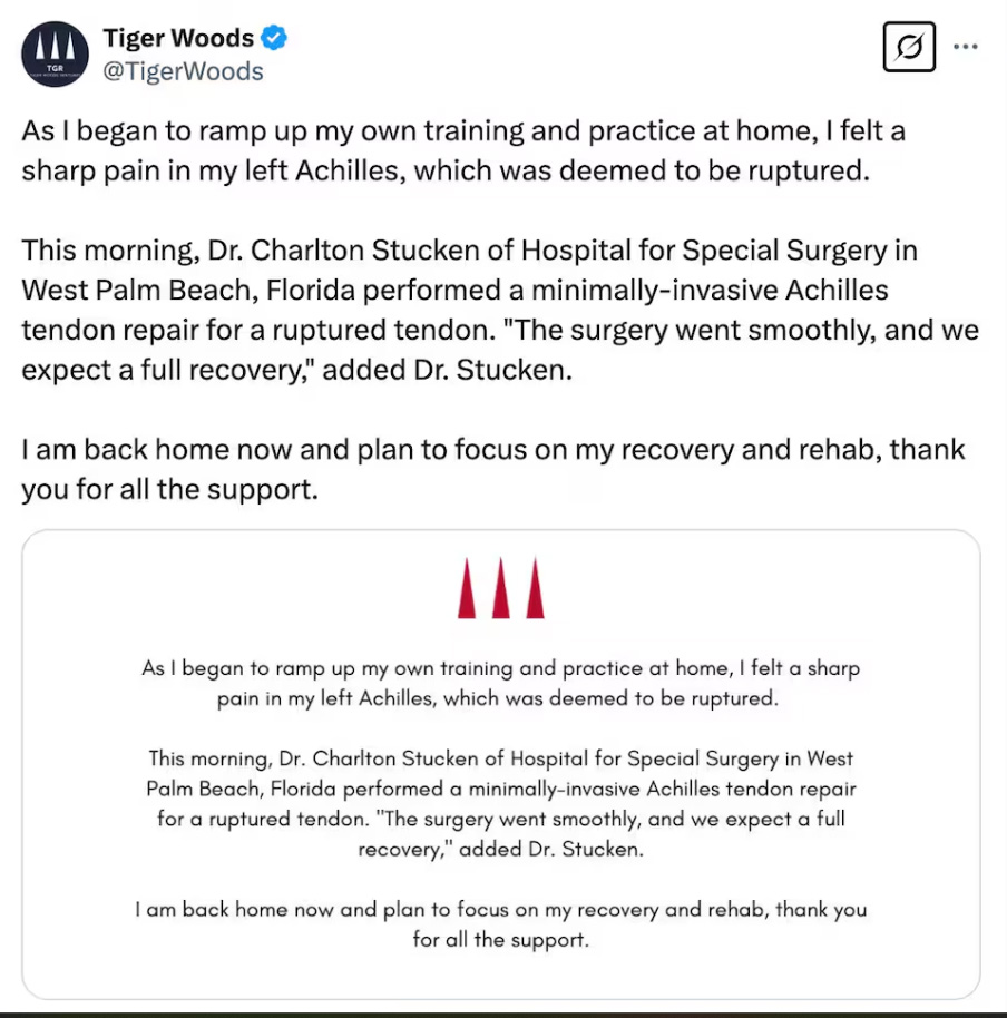 Tiger Woods announces devastating injury, undergoes surgery - SOCAL Golfer